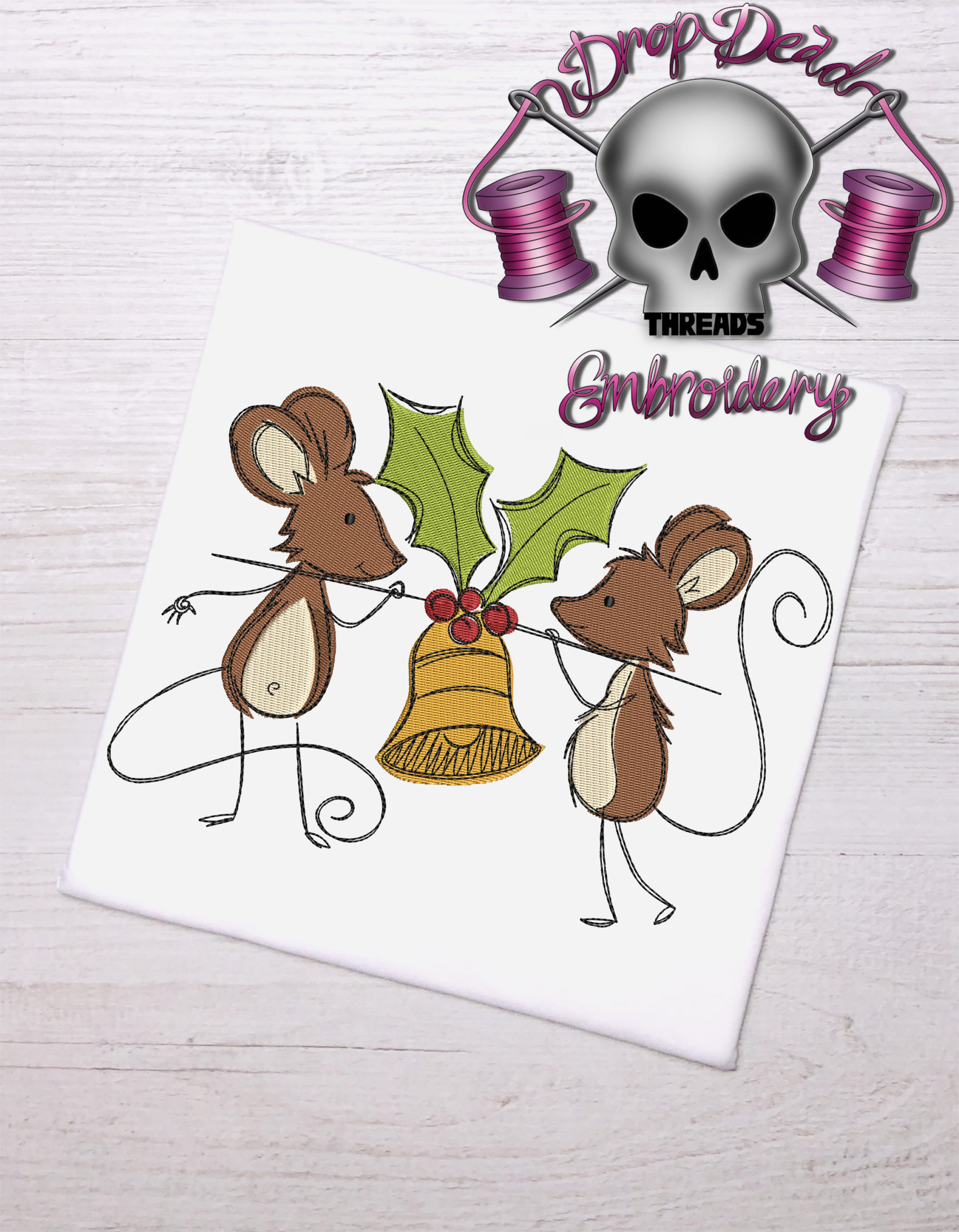 Sketchy christmas mice bell winter christmas machine embroidery design ...